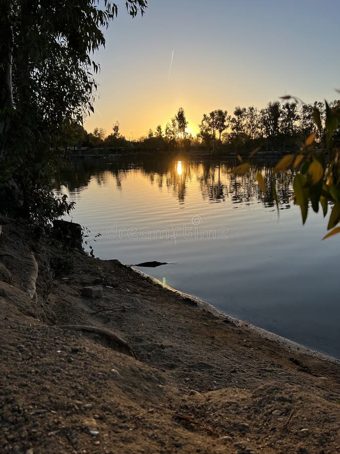 Sandy Lake Shore during Dawn Stock Image - Image of reservoir, sandy ...
