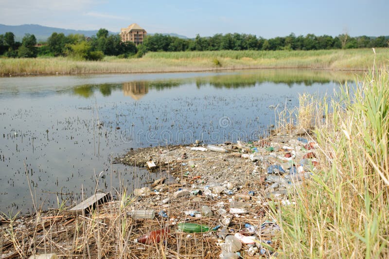 The Lake and the Shore are Littered with Garbage Stock Image - Image of ...