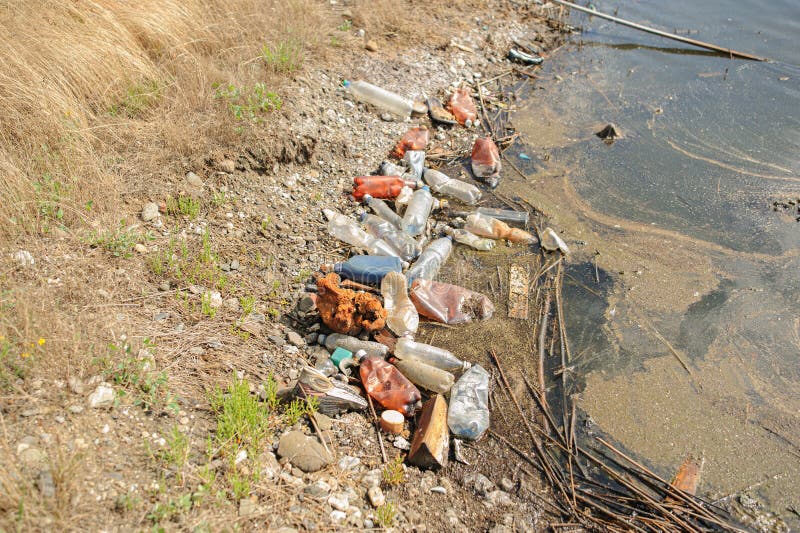 The Lake and the Shore are Littered with Garbage Stock Image - Image of ...