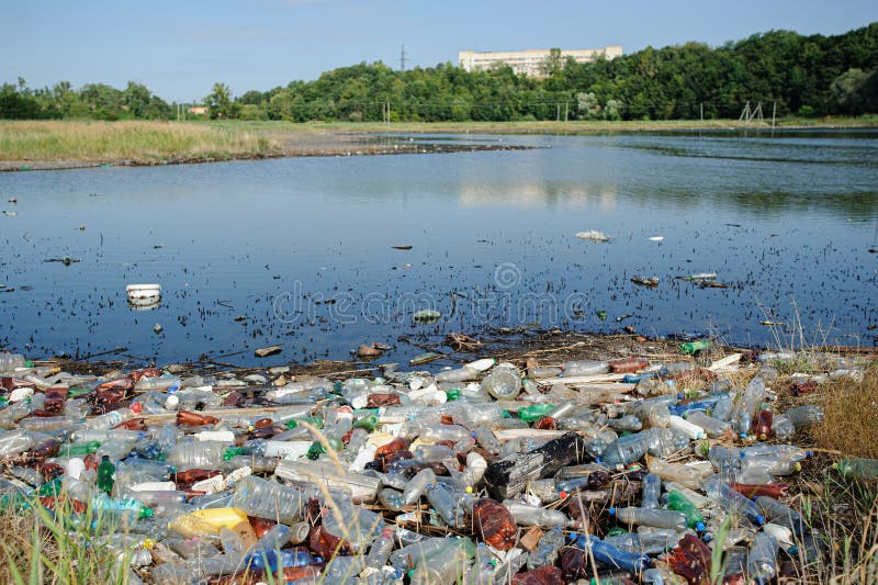 The Lake and the Shore are Littered with Garbage Stock Image - Image of ...