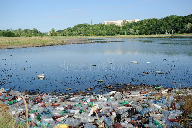 The Lake and the Shore are Littered with Garbage Stock Image - Image of ...