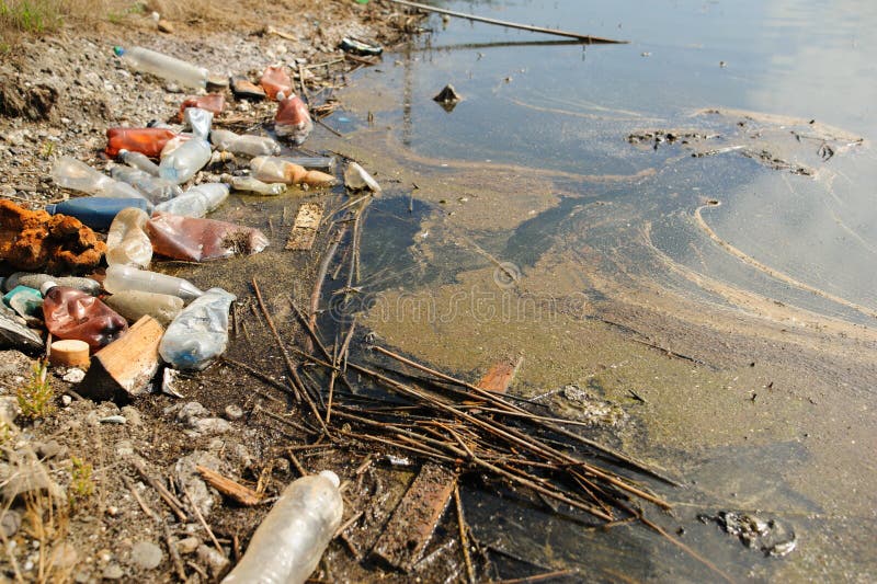 The Lake and the Shore are Littered with Garbage Stock Image - Image of ...