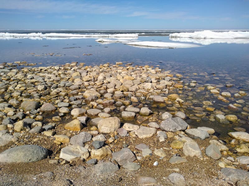 Lake shore in spring stock image. Image of white, canada - 217588651