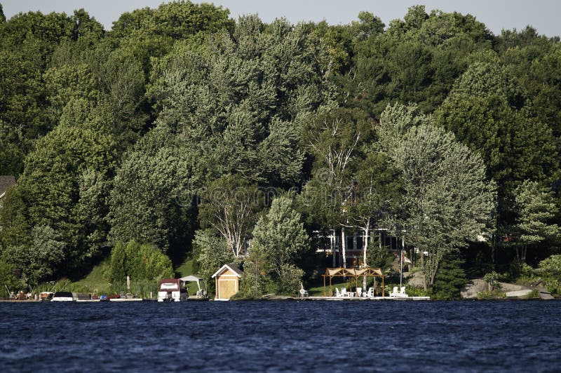 Lake Shoreline with Cottages Stock Photo - Image of boathouse, ontario ...