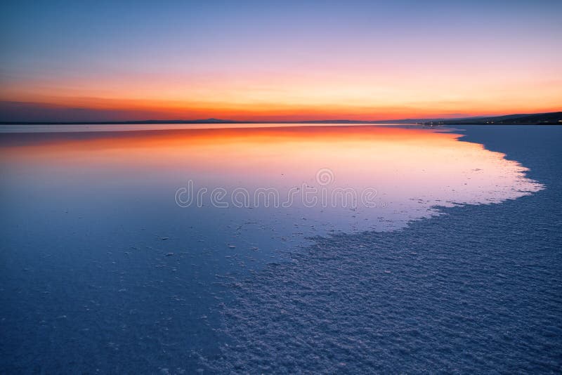 Lake with Smooth Water and Sky Reflection at Sunset Stock Photo - Image ...