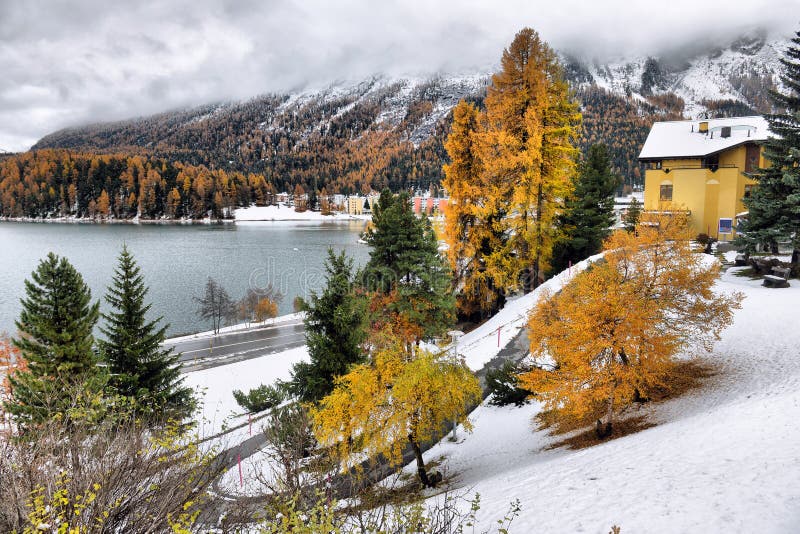 Lake St. Moritz in the Autumn Stock Photo - Image of swiss, moritz ...