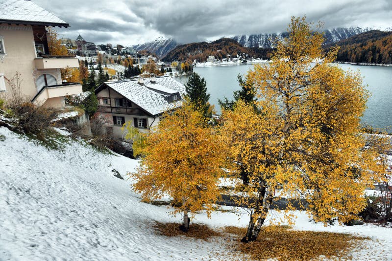 Lake St. Moritz with in the Autumn Stock Photo - Image of lake, water ...
