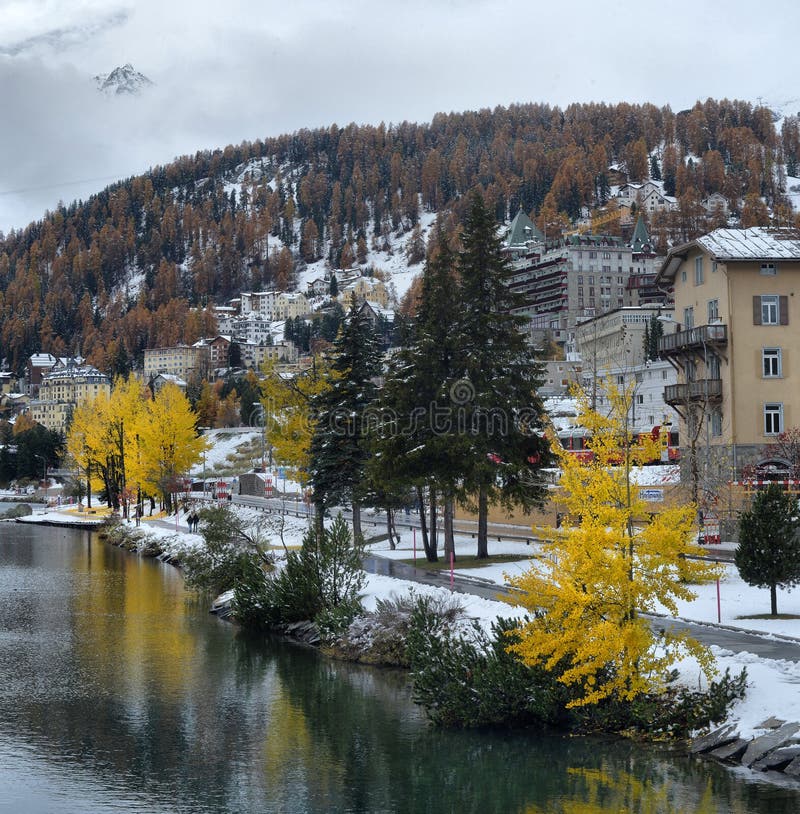 Lake St. Moritz with in the Autumn Stock Image - Image of swiss, travel ...