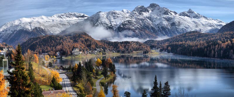Lake St. Moritz with in the Autumn Stock Image - Image of reflection ...