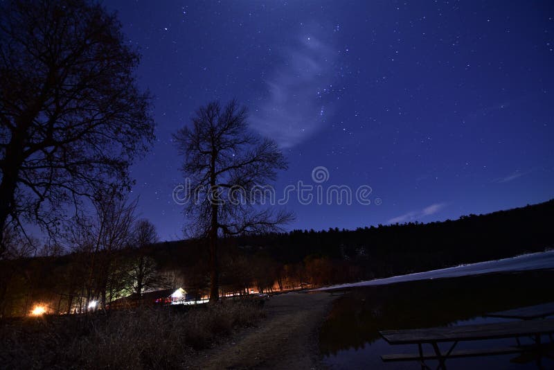 South Shore Beach on a Partially Frozen Devils Lake at Night Stock ...