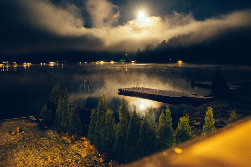Lake View at Night stock image. Image of lake, trees - 99928185