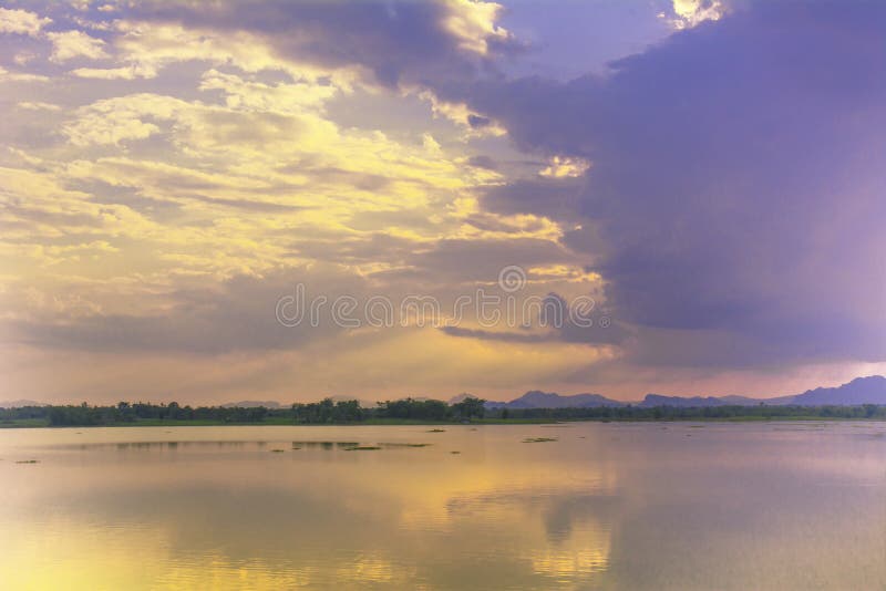 Lake Summer with Reflection of Clouds on Water Surface Stock Image ...