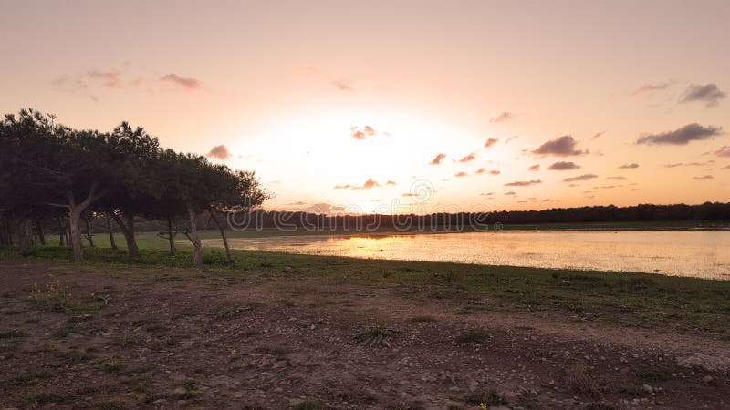 Lake view at the sundown. stock photo. Image of orange - 91557168