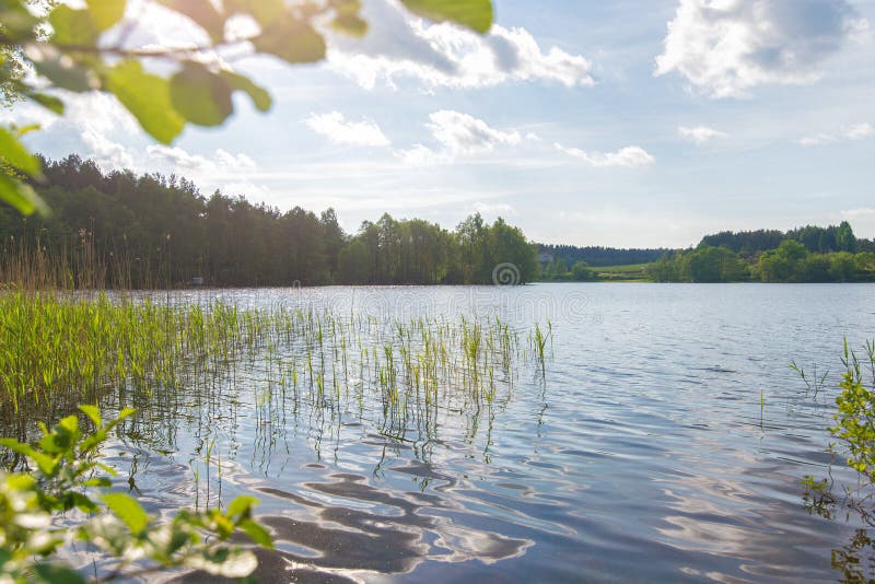Lake in sunny day stock image. Image of blue, village - 119321083
