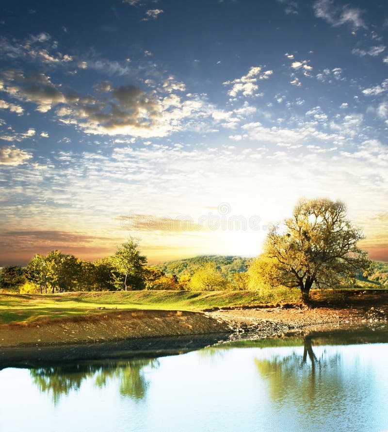 Lake on sunset stock photo. Image of rural, country, landscapes - 5423838