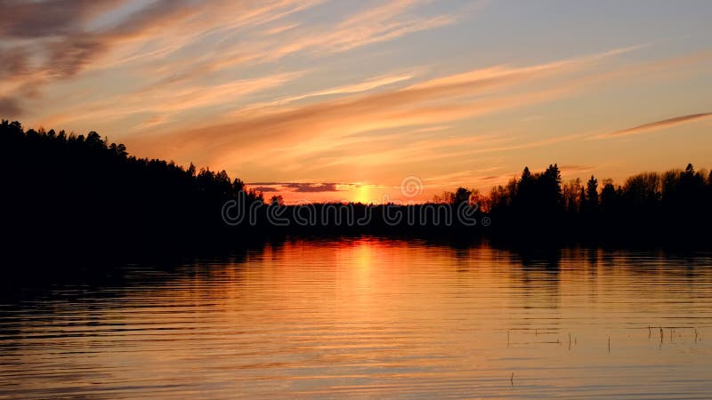 Lake at Sunset with Clouds. Horizontal Frame Stock Photo - Image of ...