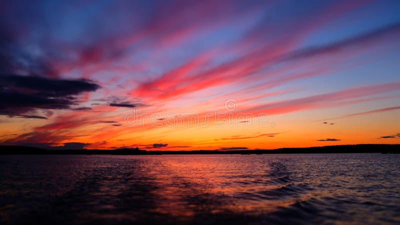 Lake at Sunset with Clouds. Horizontal Frame Stock Photo - Image of ...