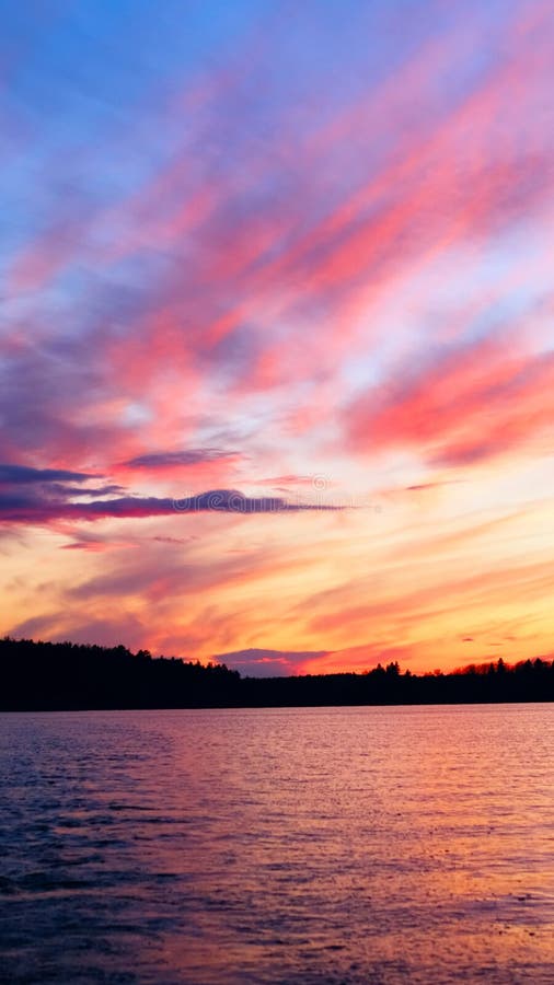 Lake at Sunset with Clouds. Vertical Frame Stock Photo - Image of ...