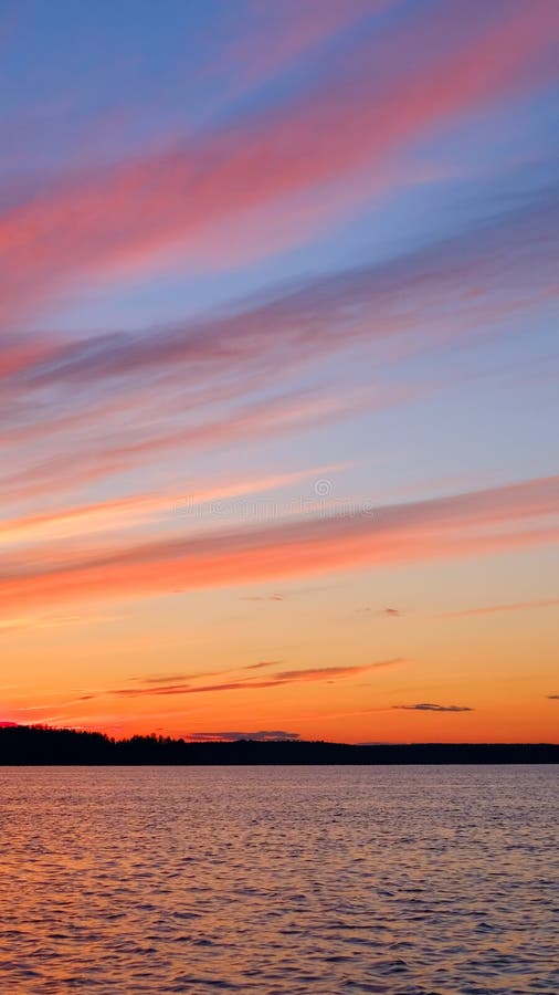 Lake at Sunset with Clouds. Vertical Frame Stock Image - Image of ...