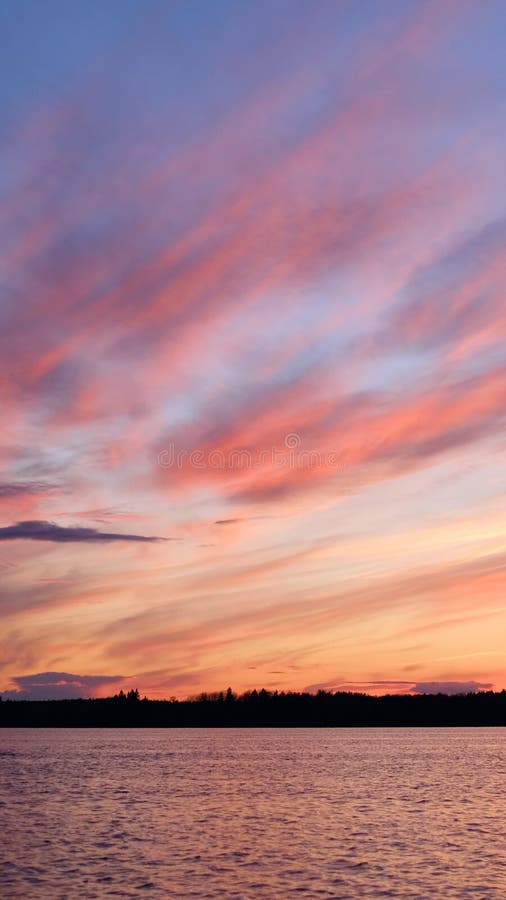 Lake at Sunset with Clouds. Vertical Frame Stock Image - Image of ...