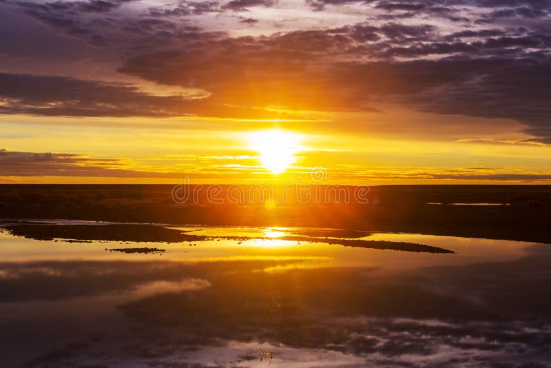 Lake on sunset stock photo. Image of solitude, north - 262950130