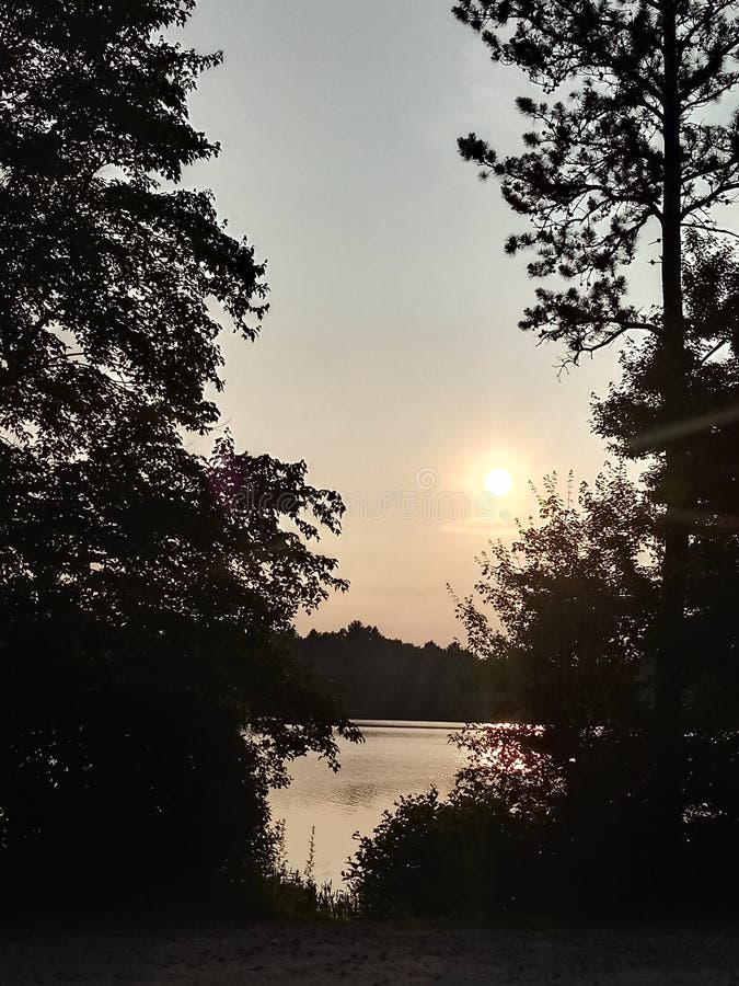 Lake sunset stock image. Image of trees, nightsky, sunset - 155245649