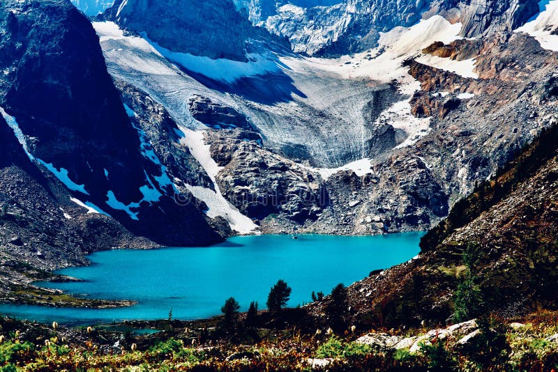 Lake Surrounded by Rough Mountains Stock Photo - Image of clouds ...