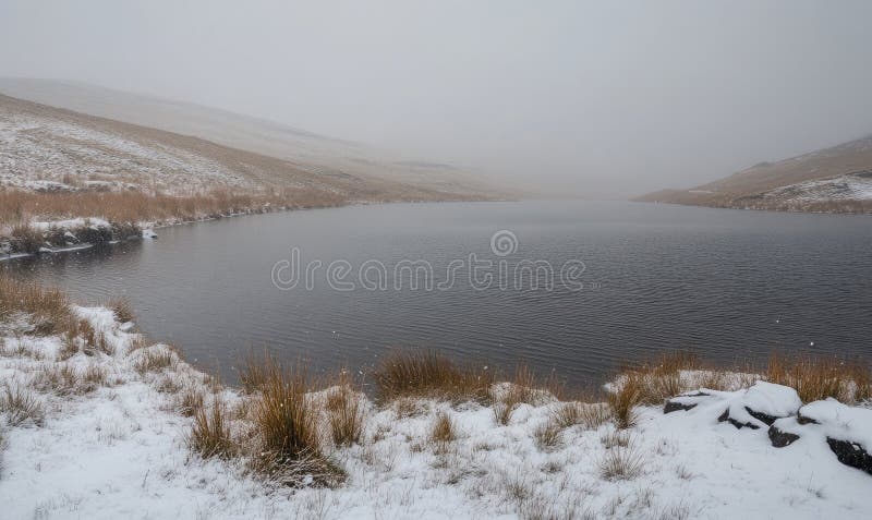 A Lake is Surrounded by Snow and Grass Stock Image - Image of water ...
