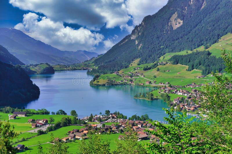 Lake in Swiss Alps stock image. Image of green, europe - 258324061
