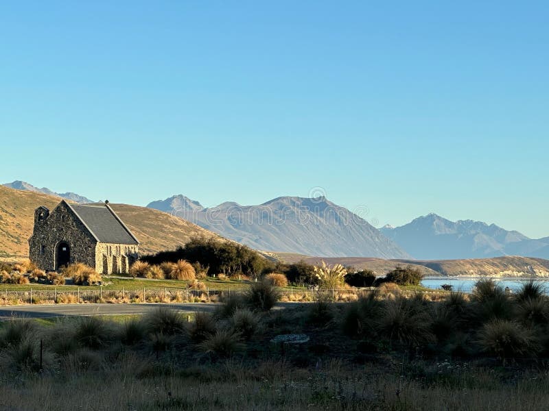 Lake Tekapo, Church of the Good Shepard Stock Image - Image of building ...