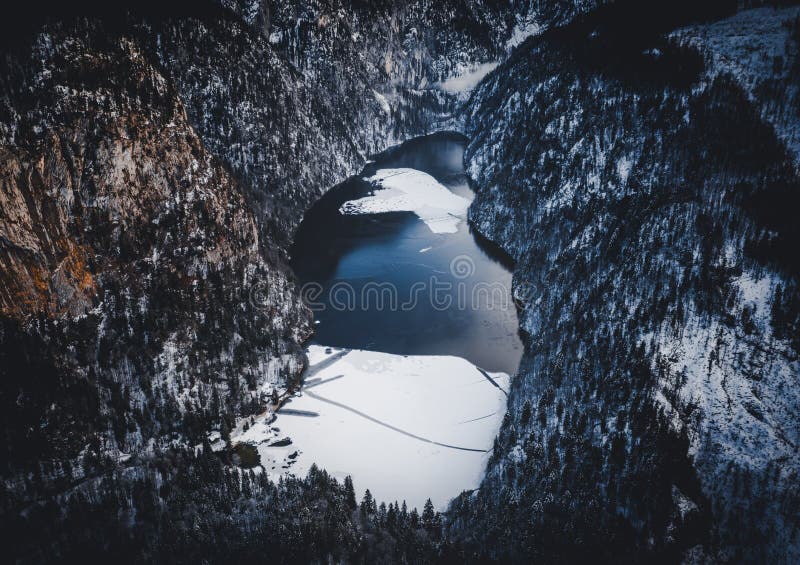 Lake Toplitz Aerial View in the Austrian Alps during Winter Stock Image ...