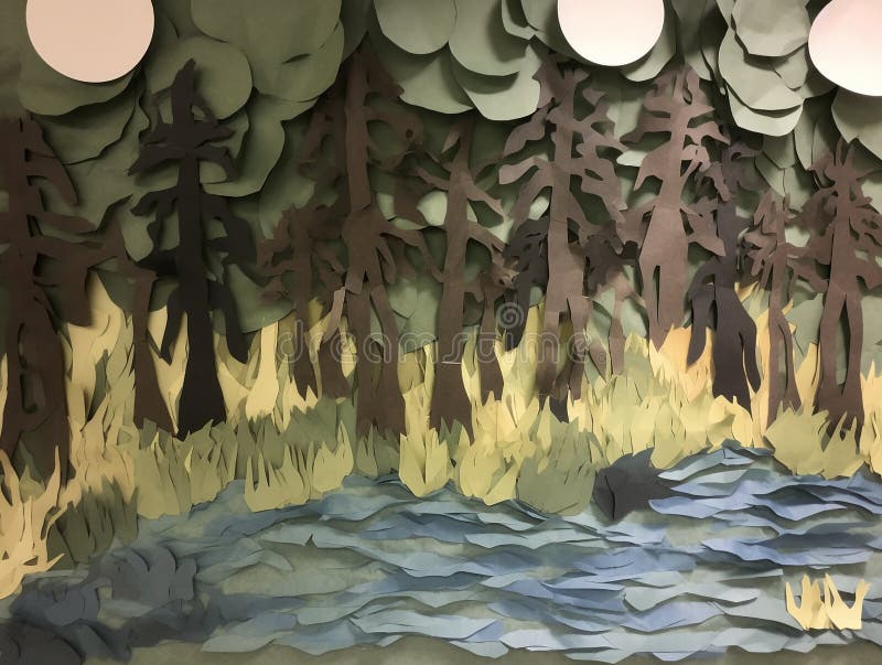 A Lake with Torn Paper Layers for the Water and Trees Stock ...