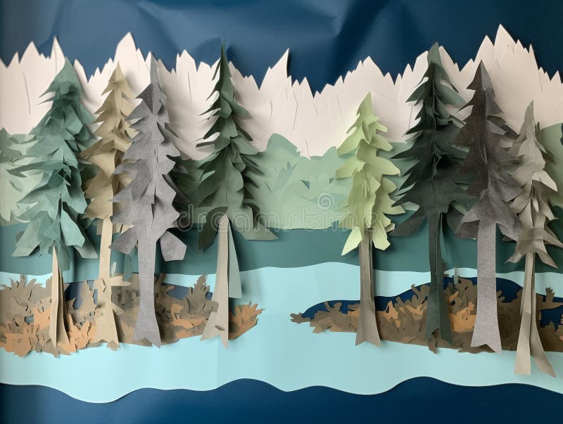 A Lake with Torn Paper Layers for the Water and Trees Stock ...