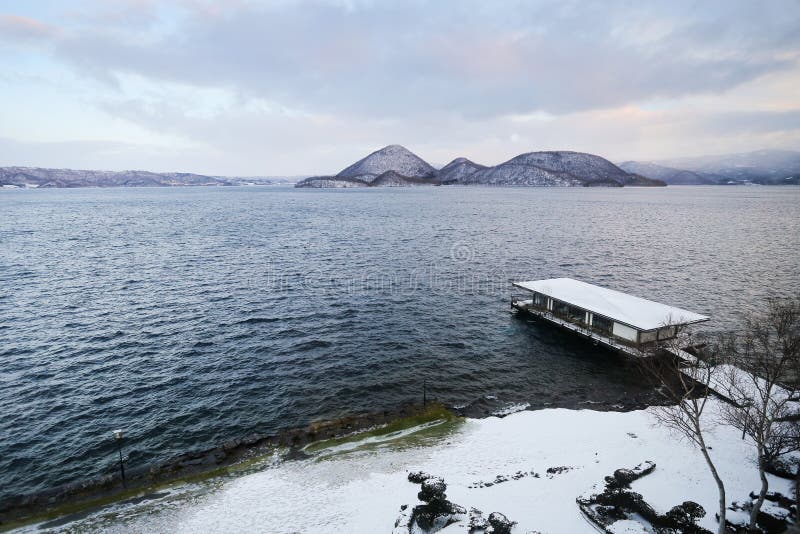 Lake Toya during winter stock image. Image of landmarks - 97847745