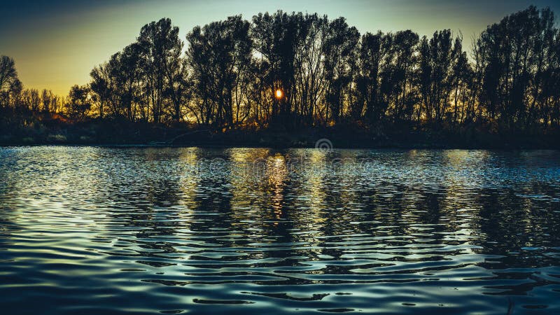 Lake with Tree Reflections during Sunset Stock Image - Image of tree ...