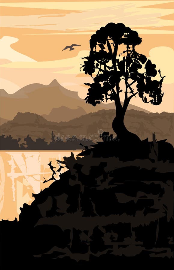 Lake and Tree stock vector. Illustration of mountains - 88383862