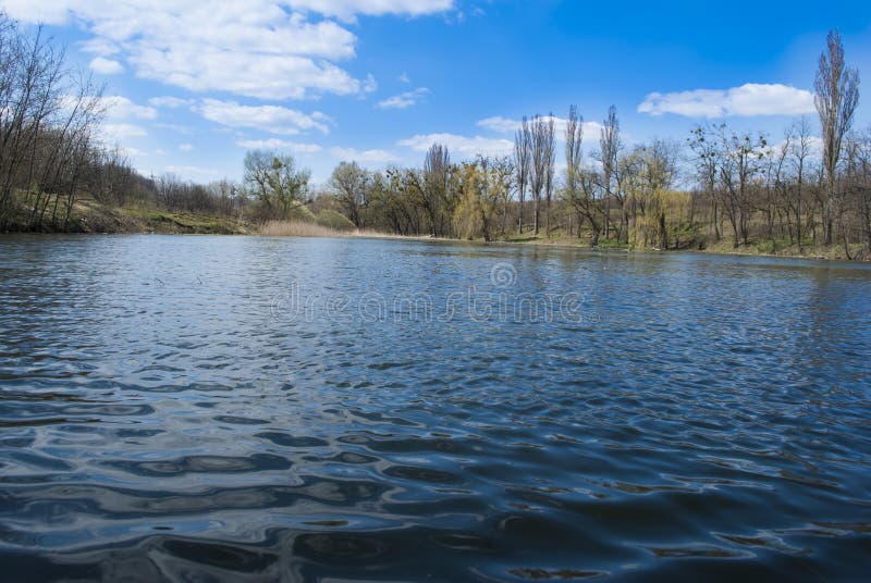 Lake under blue sky. stock image. Image of away, autumn - 30622553