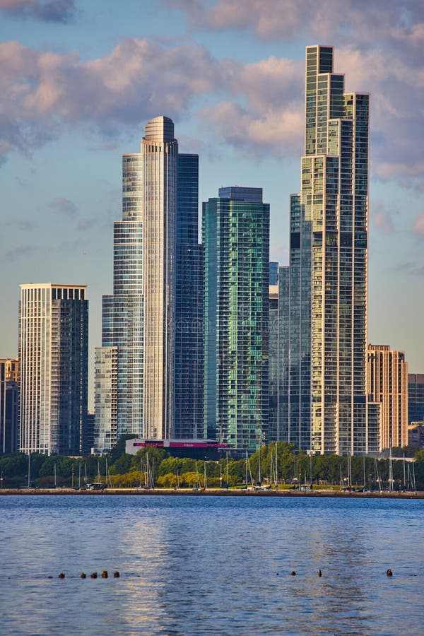 Lake View of Group of Large Skyscrapers in Chicago Downtown Editorial ...