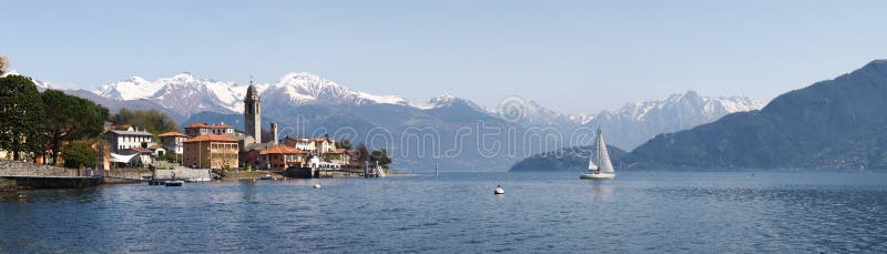 The Lake and the Village of Cremia Stock Image - Image of coast, lago ...