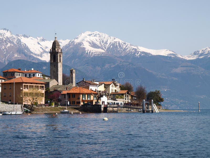 The Lake and the Village of Cremia Stock Photo - Image of outdoor ...