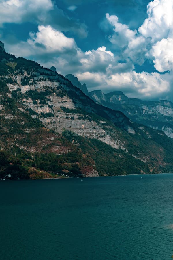 Lake Walensee in Switzerland Stock Image - Image of house, scene: 128006619