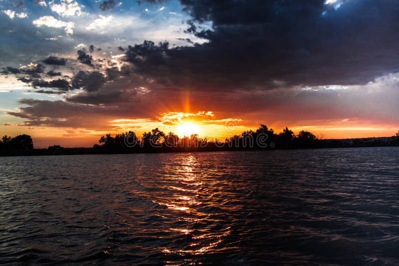Lake Water Scene at Sunset stock photo. Image of landscape - 98503726