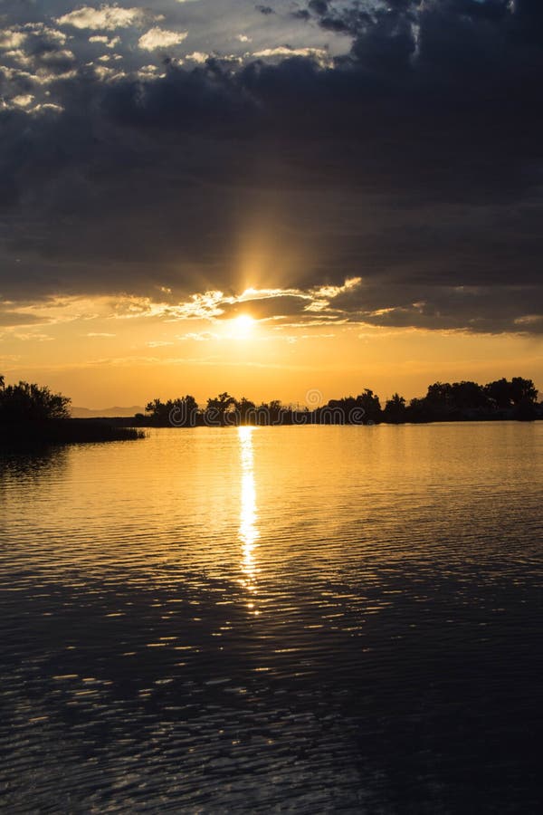 Lake Water Scene at Sunset stock photo. Image of reservior - 98503740
