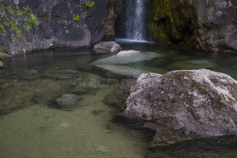A lake with a waterfall stock photo. Image of motion - 193126574