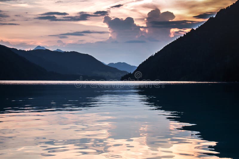 Lake Weissensee in Austria stock image. Image of mount - 130584019