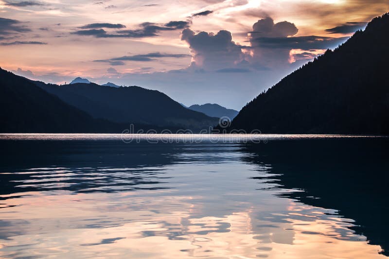 Lake Weissensee in Austria stock photo. Image of adventure - 130584040