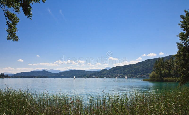 Lake Worth (Worthersee). Austria Stock Image - Image of europe, alps ...