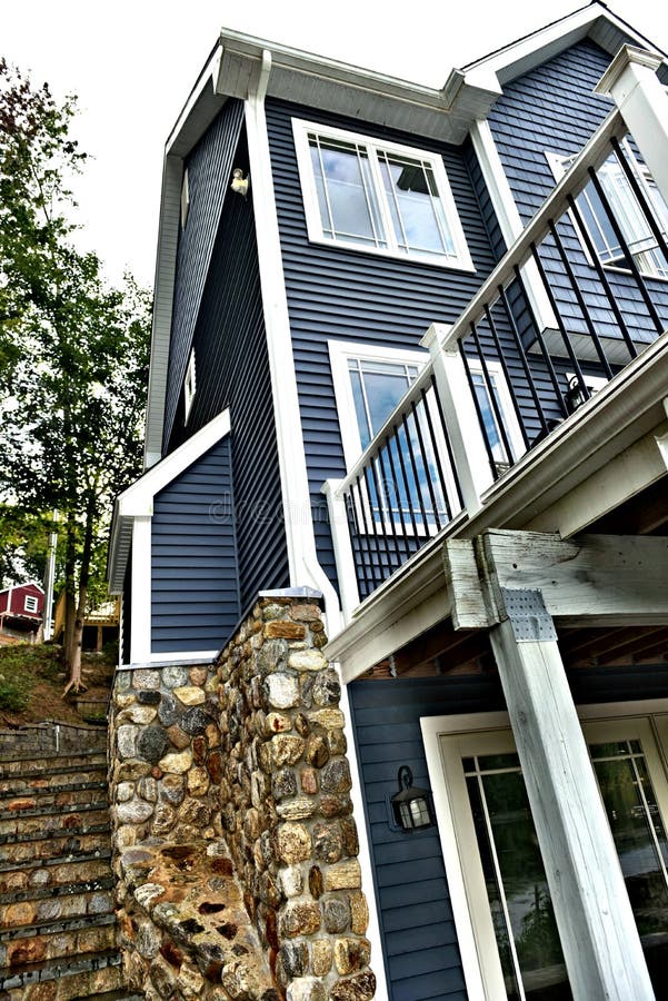 Lakefront House Architecture and Design Elements Stock Photo - Image of ...