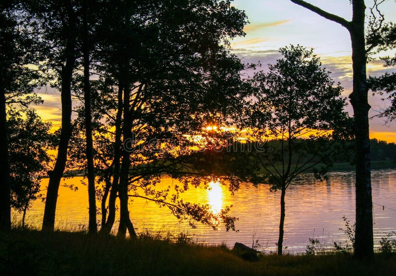 Lakescape at Sunset in Finland Stock Photo - Image of panoramic ...