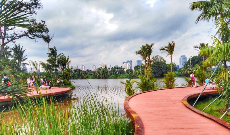 Lakeside bend wooden path editorial stock photo. Image of seabird ...